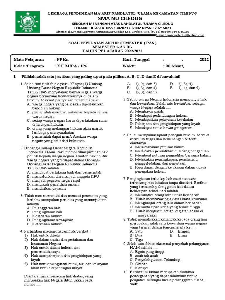 Soal PPKN Kls 12 | PDF