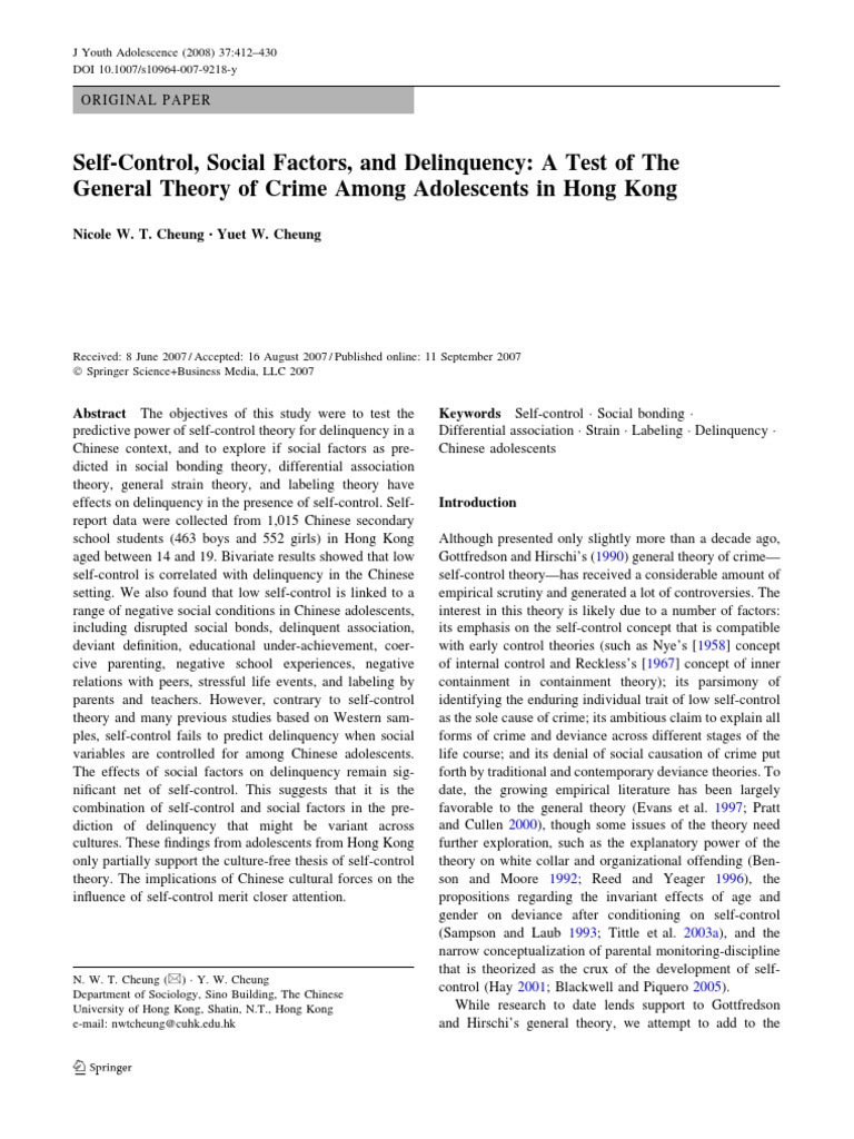 Self-Control, Social Factors, and Delinquency: A Test of The General ...