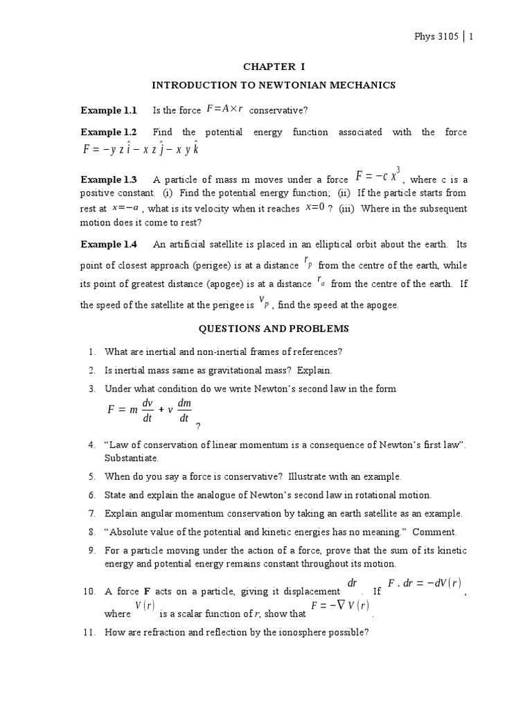 Phys 3105 | PDF | Lagrangian Mechanics | Force