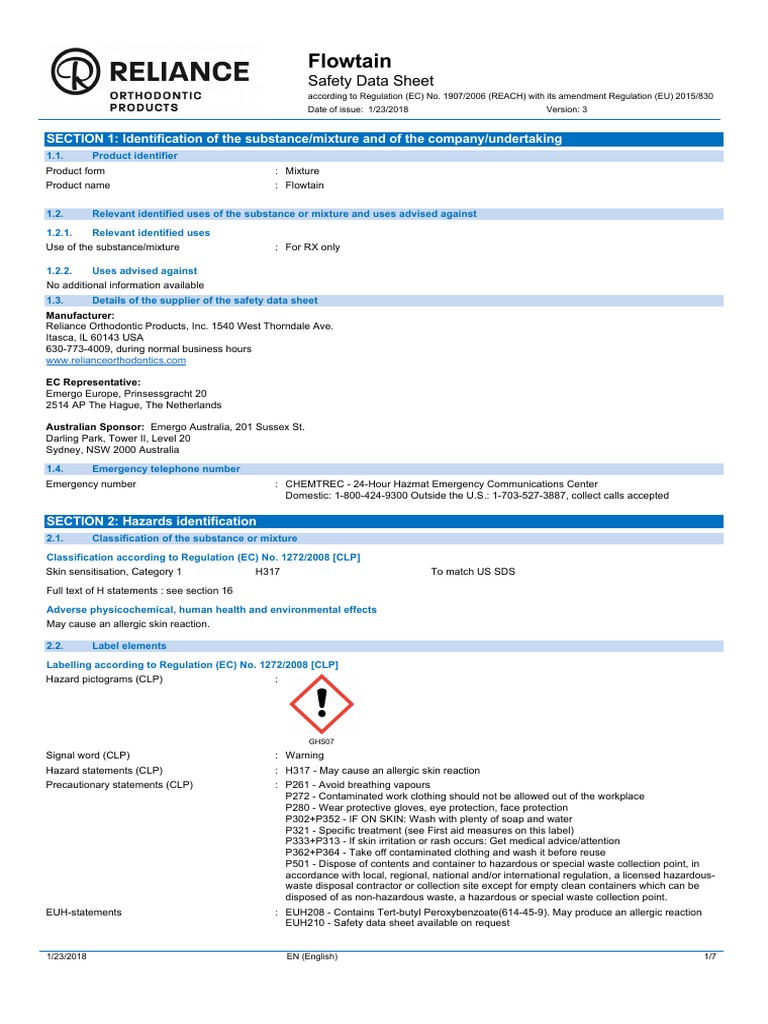 Flowtain SDS | PDF | Dangerous Goods | Toxicity