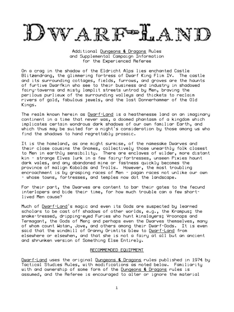 Dwarf Land | PDF | Dwarf (Dungeons & Dragons) | Werewolves