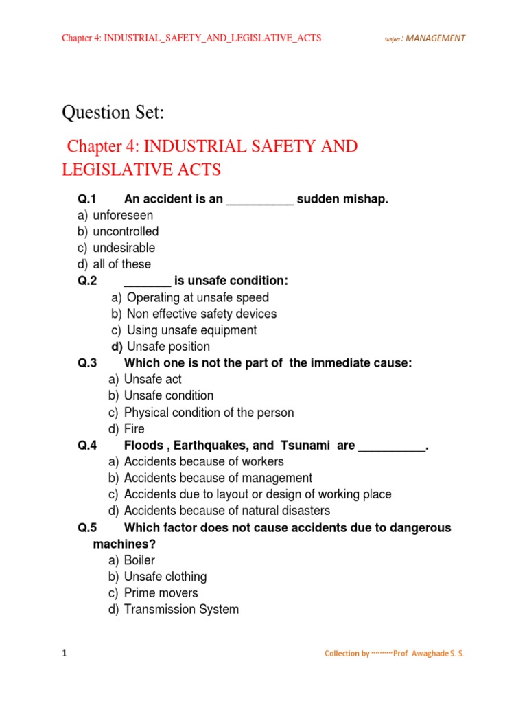 Mcqs-Management-Chapter-45 Industrial Safety and Legislative Acts | PDF | Safety | Occupational ...
