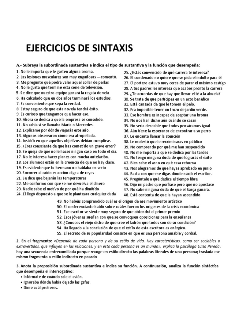 Ejercicios de Sintaxis Avanzada | PDF | Oración (Lingüística) | Mecánica del lenguaje