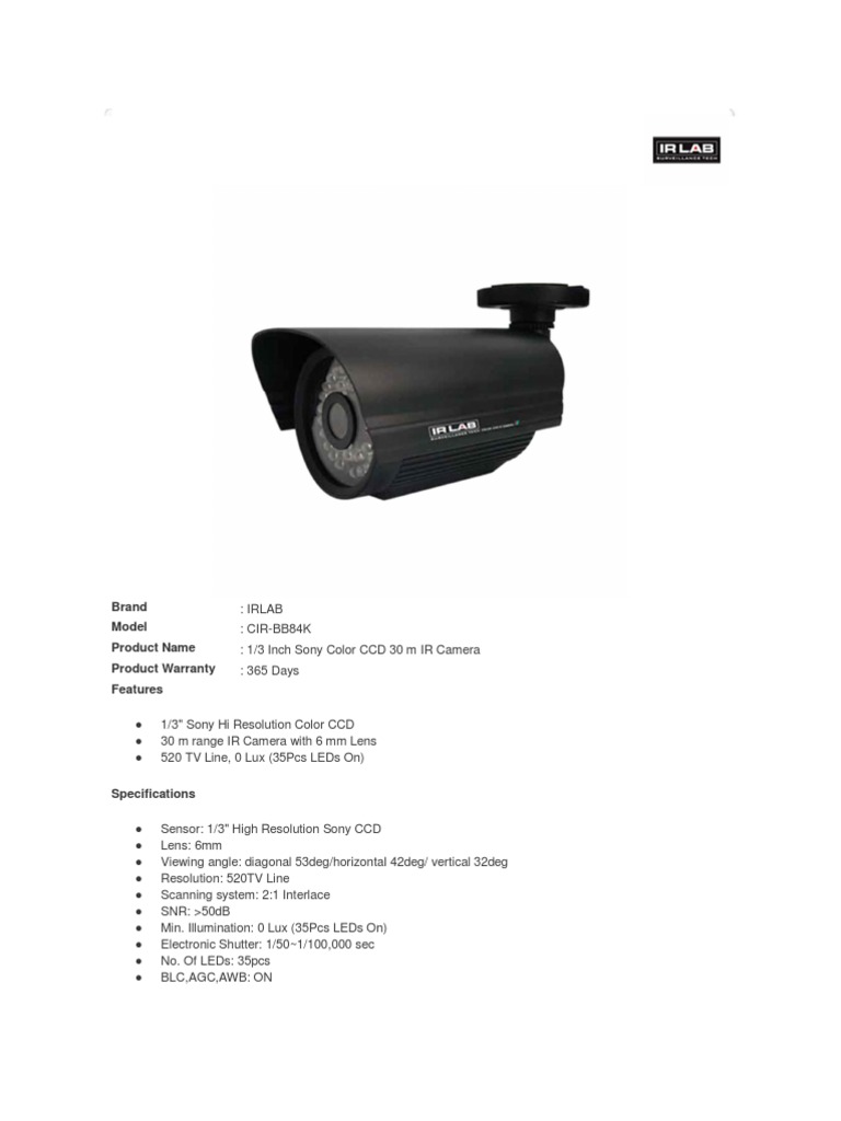 Irlab 30mtr Camera 520tvl | PDF | Science & Mathematics