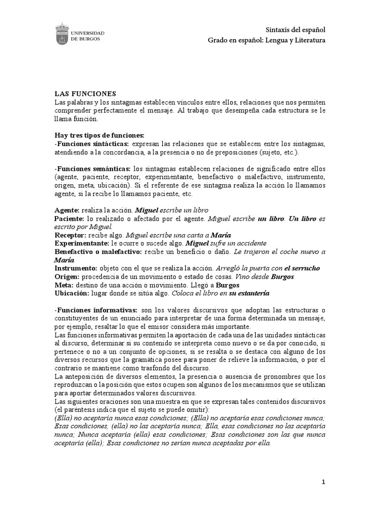 Las Funciones Informativas | PDF | Asunto (gramática) | Oración ...