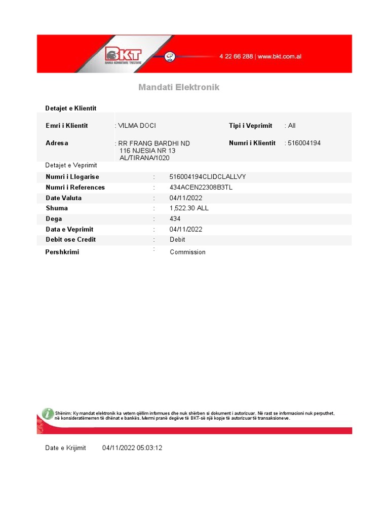 Mandati Elektronik: Detajet e Klientit Emri I Klientit Tipi I Veprimit ...