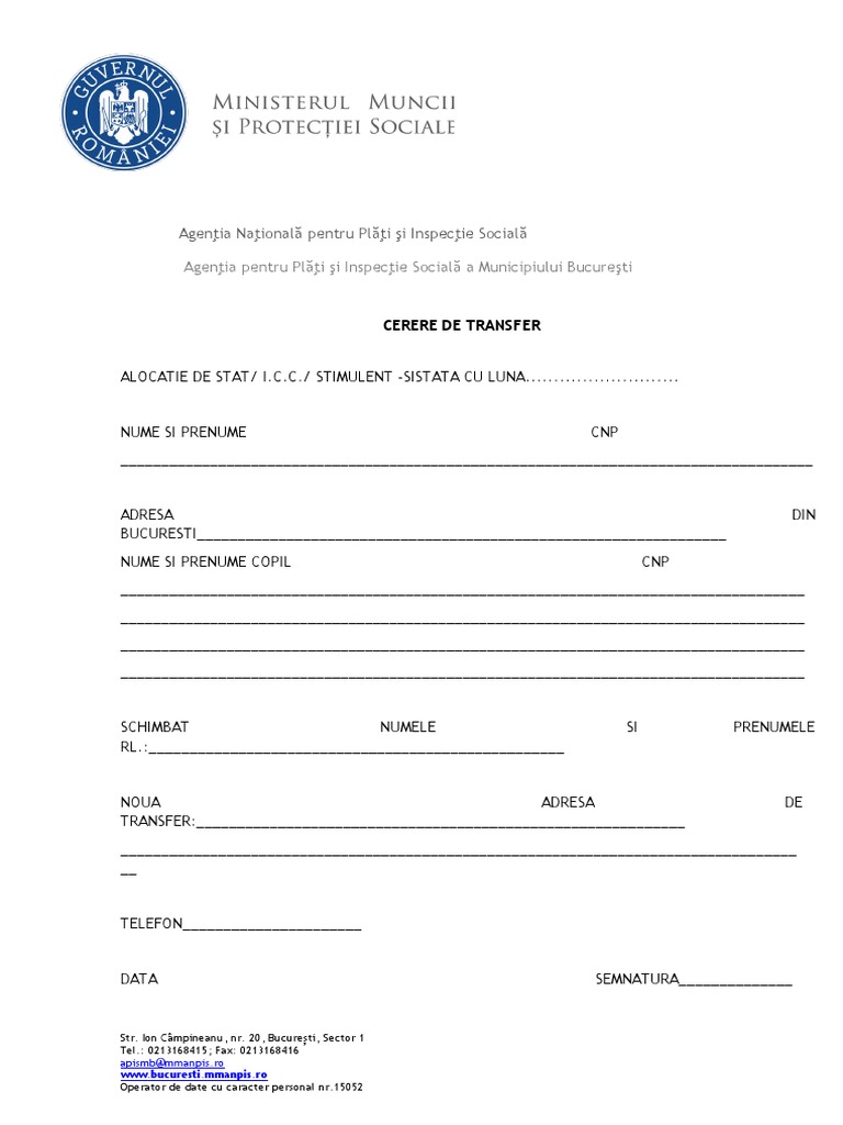 8 Cerere Alocatie de Stat TRANSFER | PDF