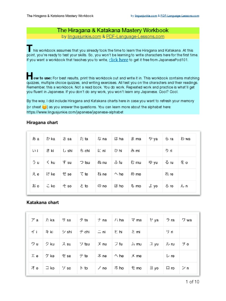 Hiragana Katakana Mastery Workbook | PDF | Japanese Language | Japanese ...