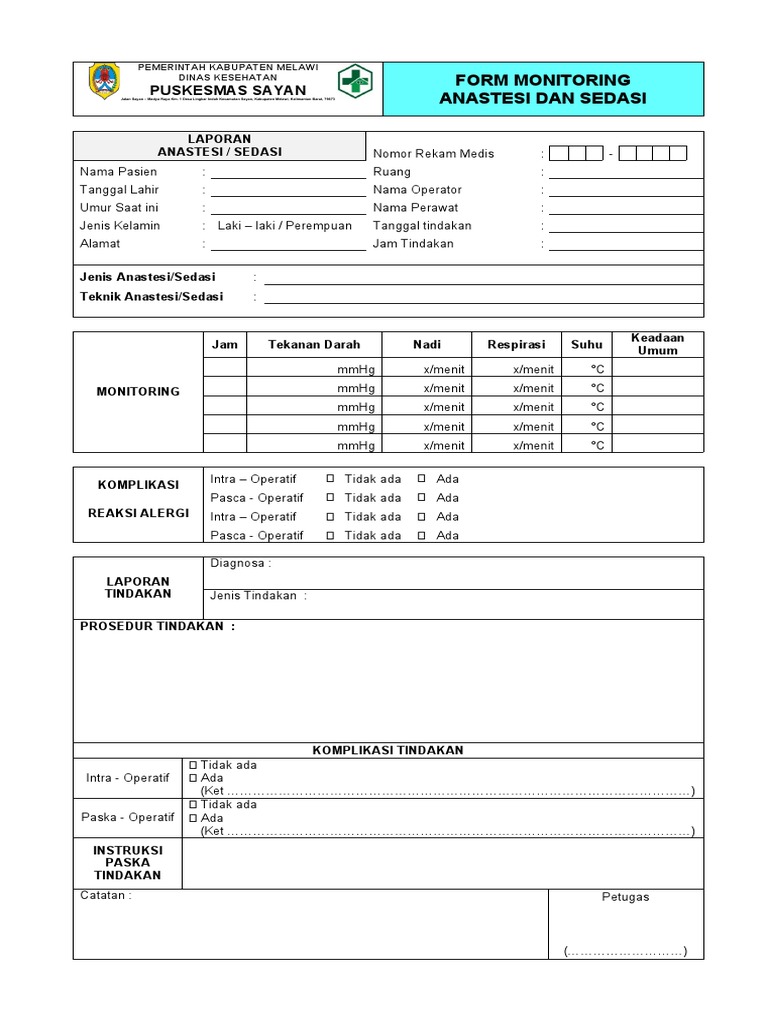 Form Monitoring Anastesi Dan Sedasi | PDF