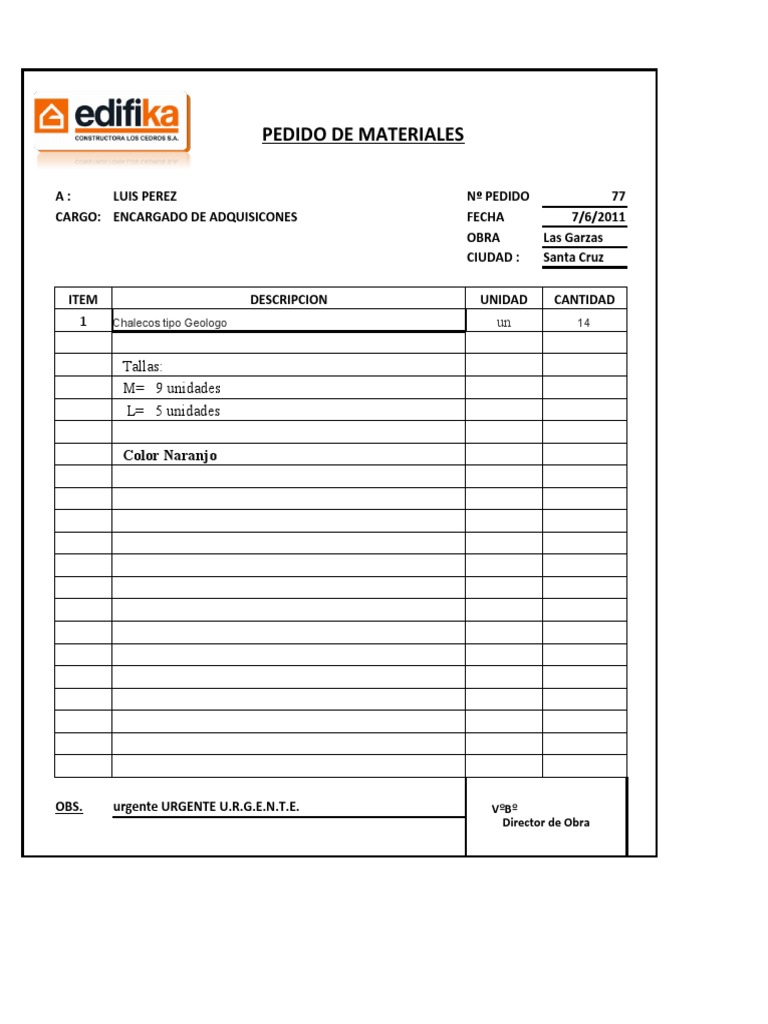 Formato Pedido de Materiales | PDF