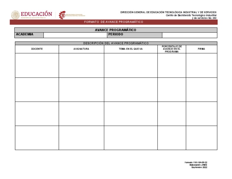 Formato de Avance Programático Bachillerato | PDF