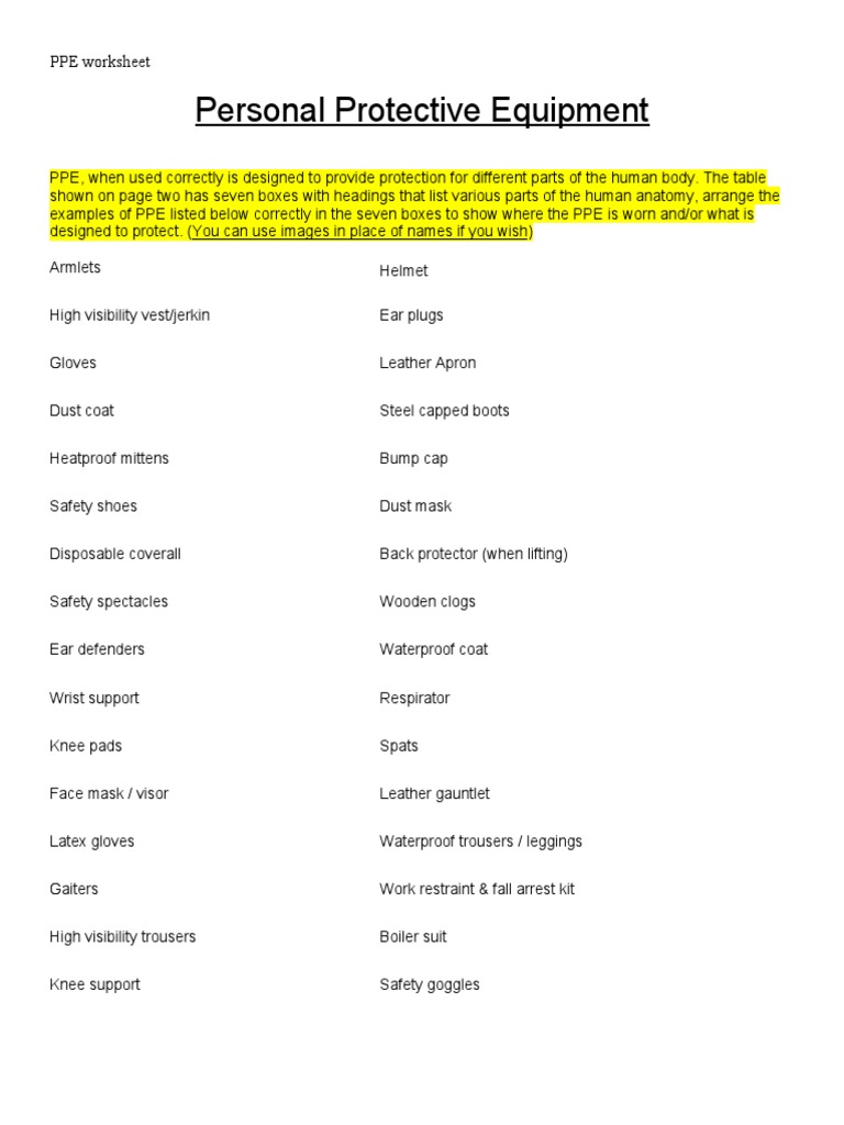 PPE Worksheet | PDF