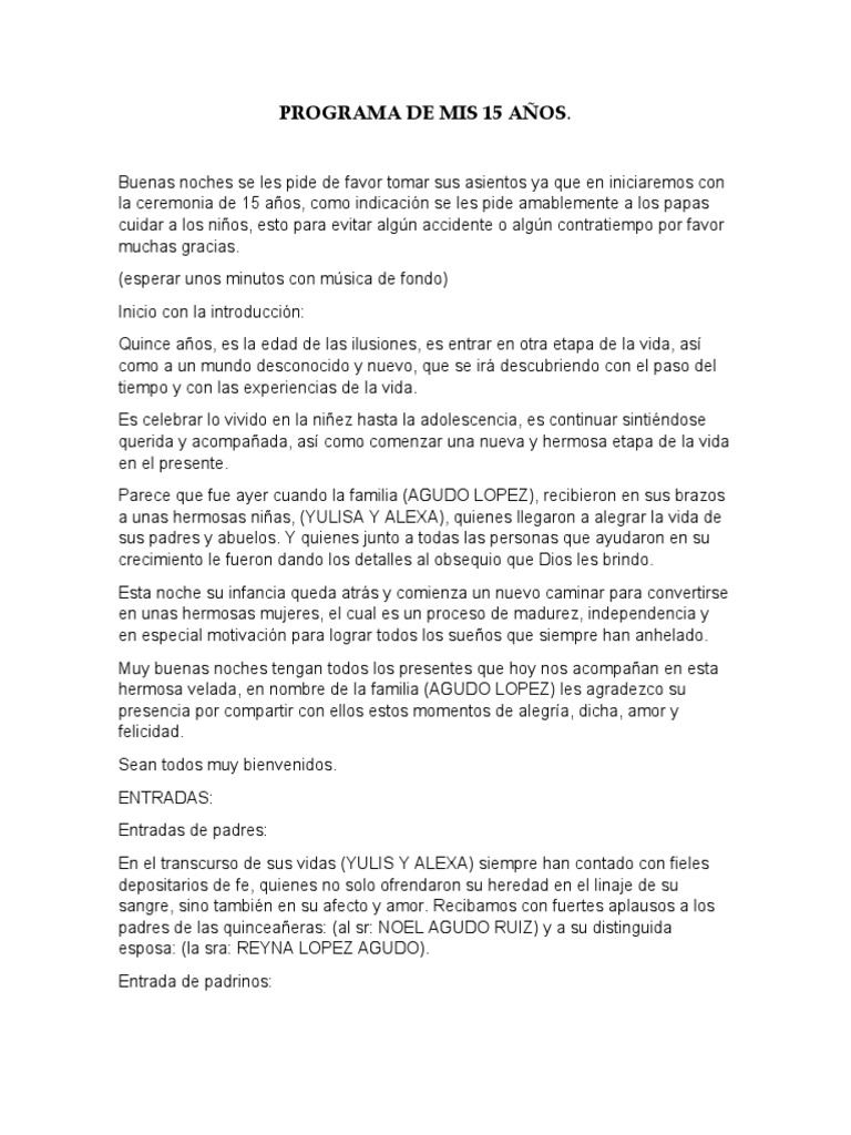 Programa de Mis 15 Años | PDF