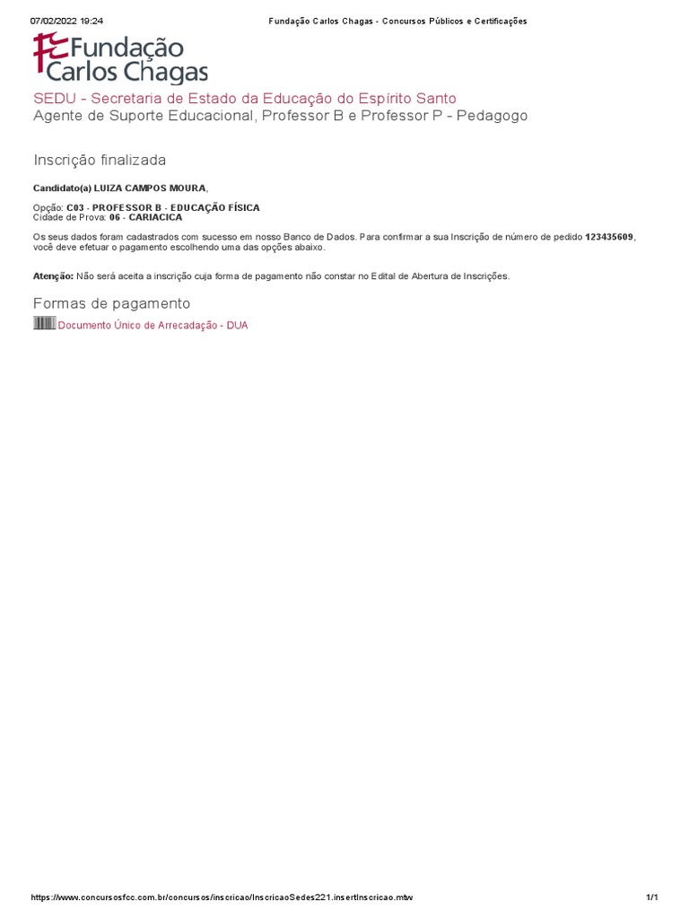 Fundação Carlos Chagas - Concursos Públicos e Certificações Sedu Luiza ...
