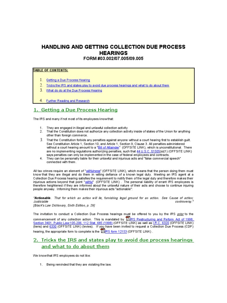 Collection Due Process Hearing Guide | PDF | Internal Revenue Service ...