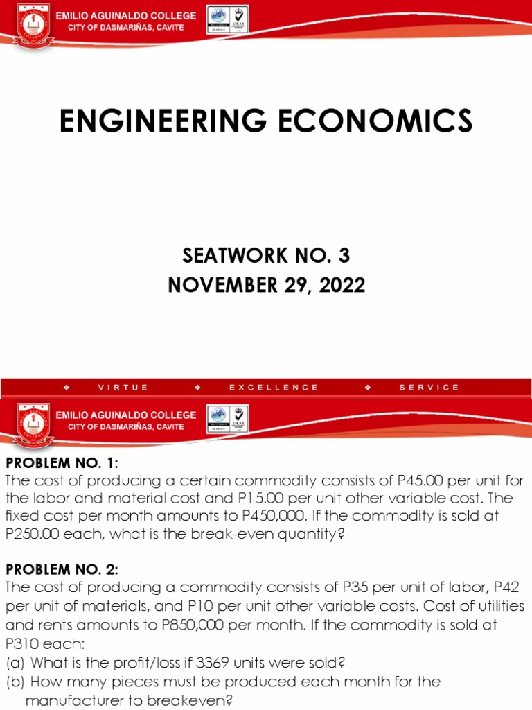 Engineering Economics - Seatwork No. 3 | PDF