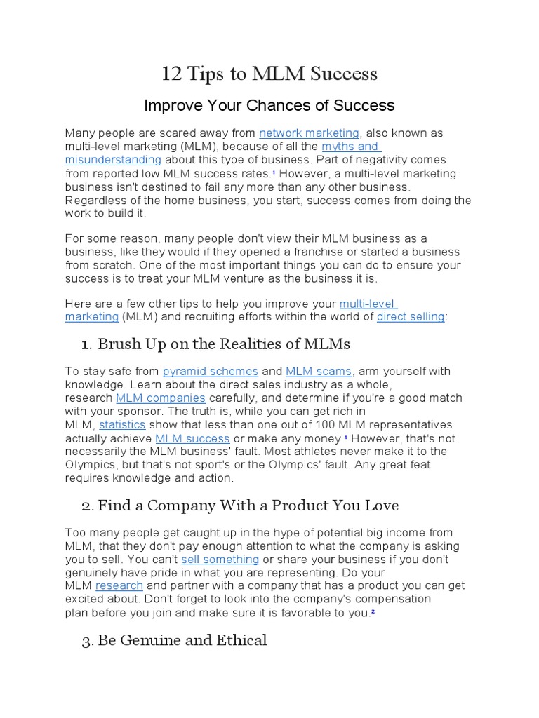 12 Tips To MLM Success | PDF | Multi Level Marketing | Business Economics