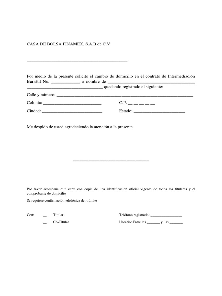 Carta Actualización Domicilio | PDF