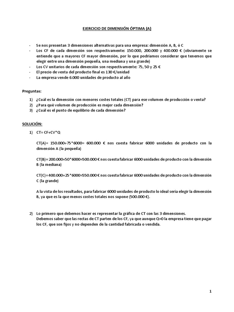 Ejercicio de Dimensión Óptima Resuelto - A | PDF | Economias | Ciencias económicas