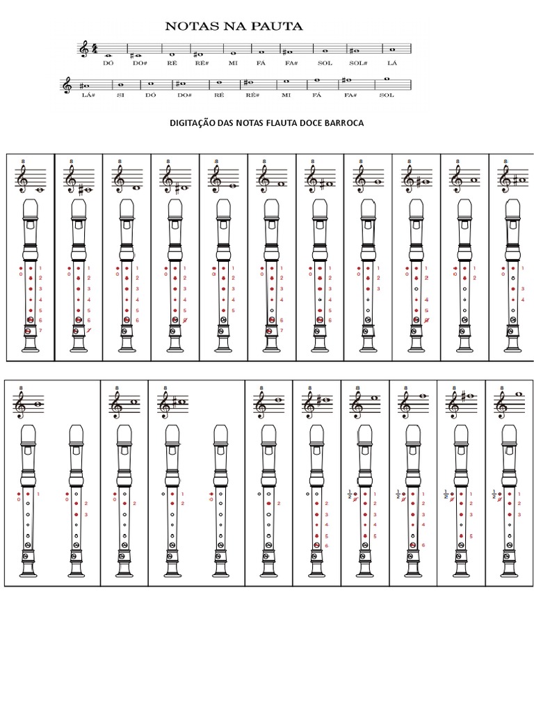 Digitação Das Notas Flauta Doce Barroca1 | PDF