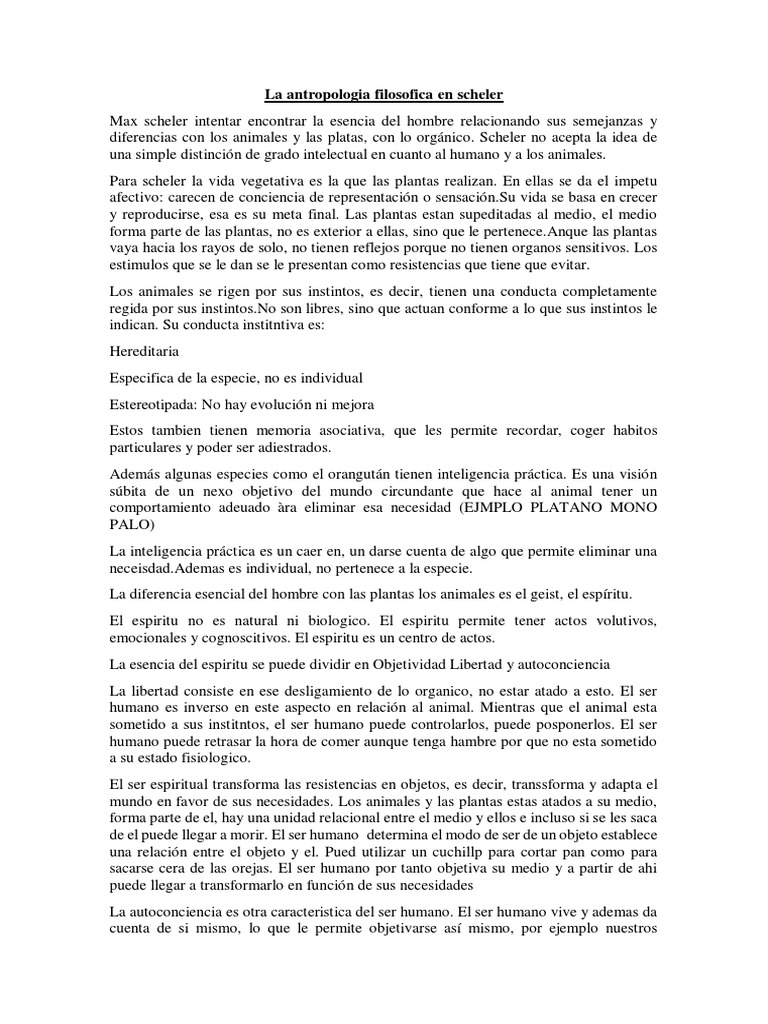 Antropología filosófica de Scheler | PDF | Alma | Comportamiento