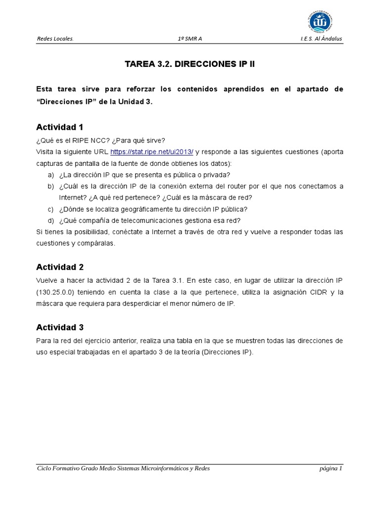 Tarea 3.2. Direccionamiento IP II | PDF