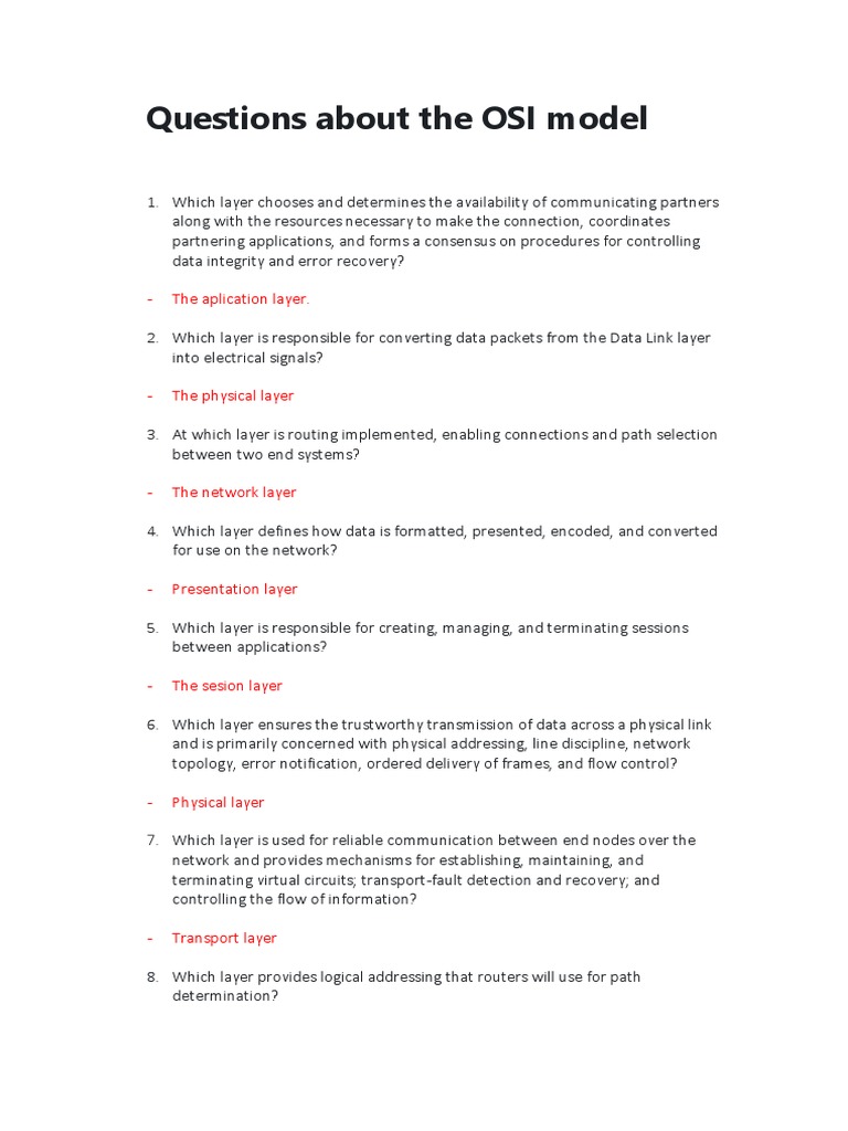 Questions About The OSI Model | PDF | Osi Model | Computer Network