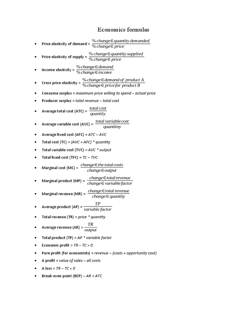 Economics Formulas | PDF