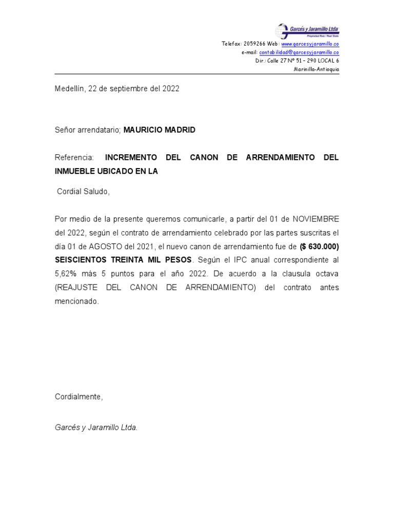 Carta de Aumento | PDF