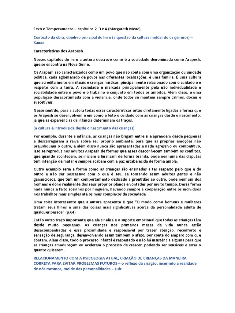 Arapesh: Cultura e Temperamento Humano | PDF | Mulher | Homem
