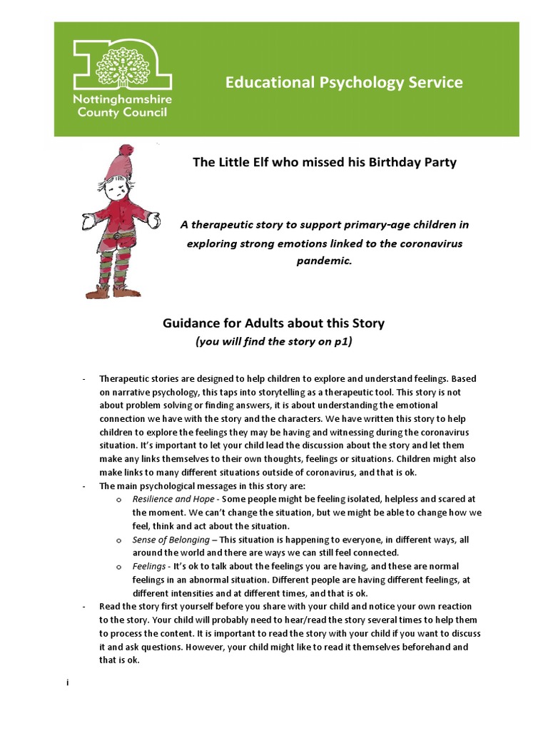 The Little Elf Who Missed His Birthday Party Therapeutic Story | PDF ...