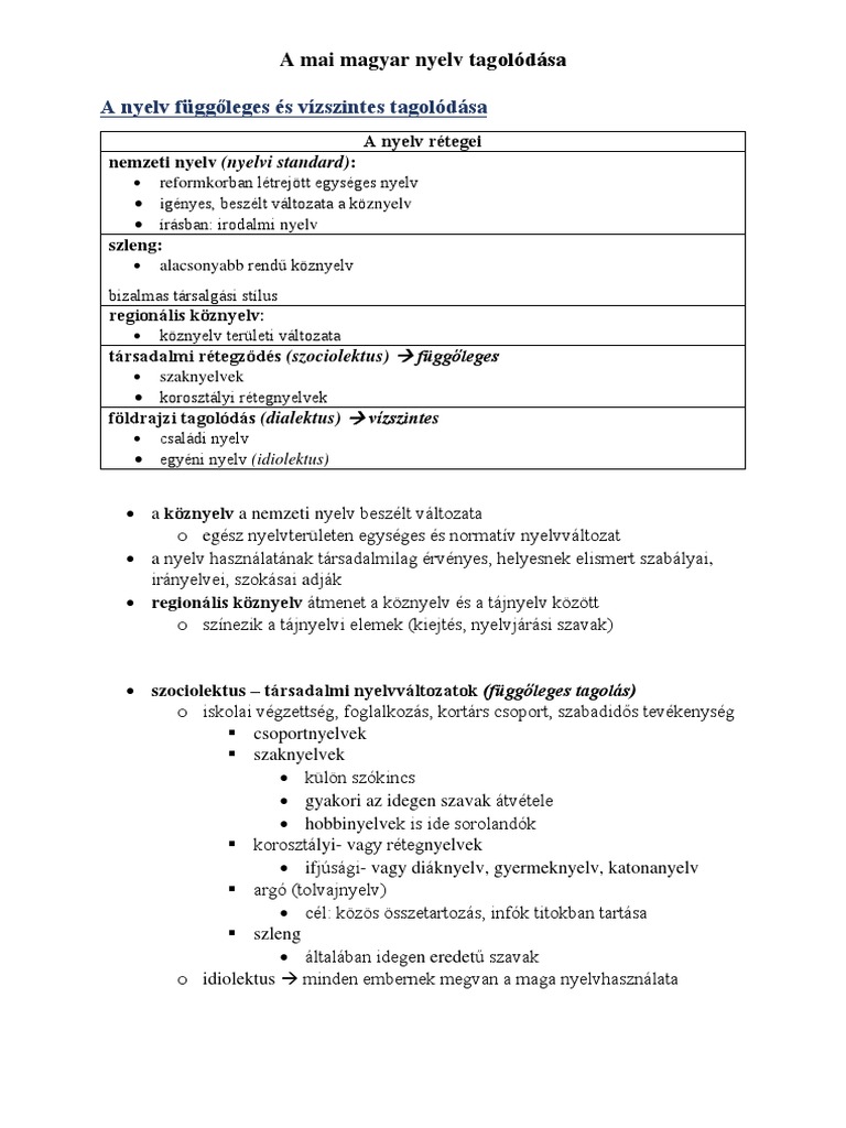 03_A Magyar Nyelv Tagolódása | PDF