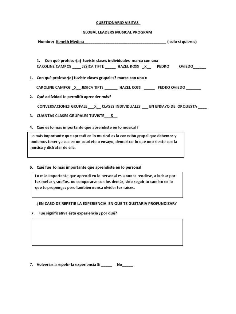 Cuestionario Visitas 2 | PDF