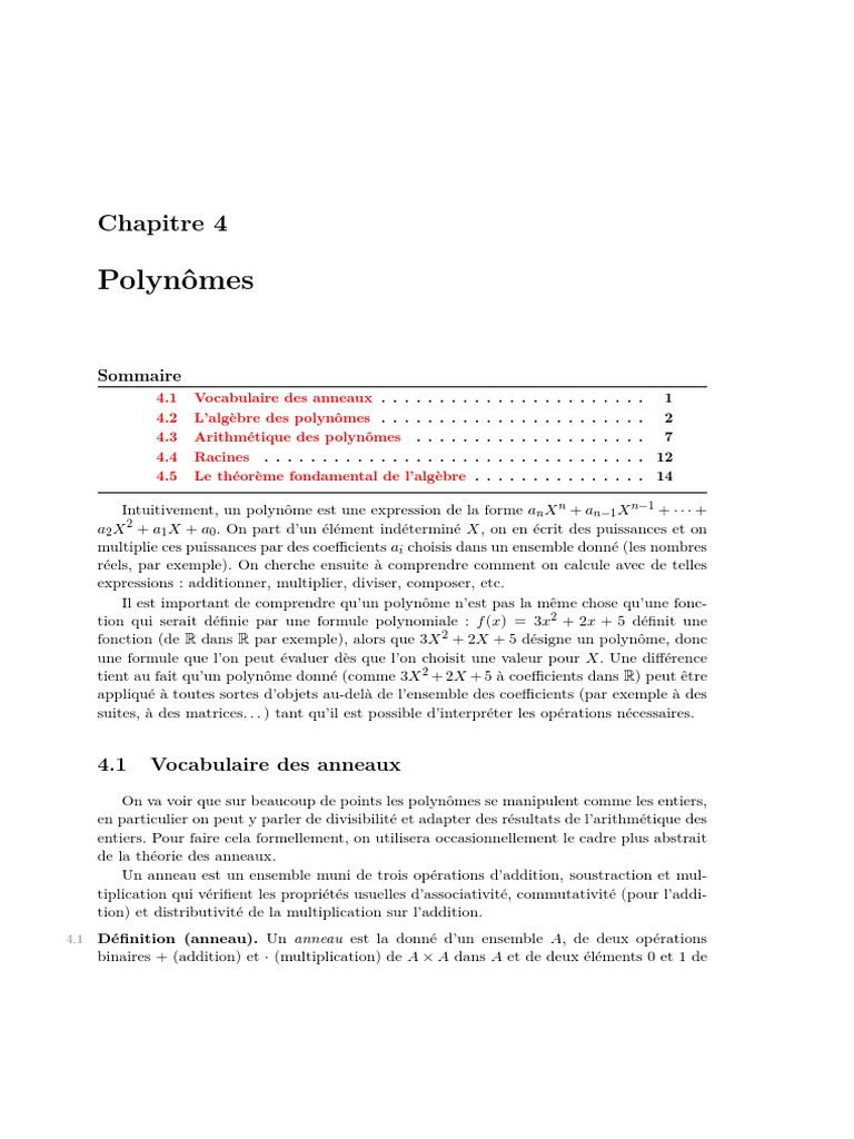 Introduction aux Polynômes et Anneaux | PDF | Zéro d'une fonction ...