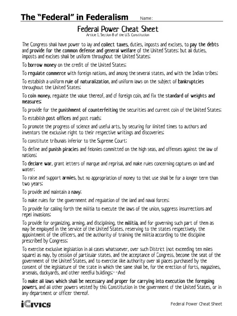 Federal Power Cheat Sheet Guide | PDF