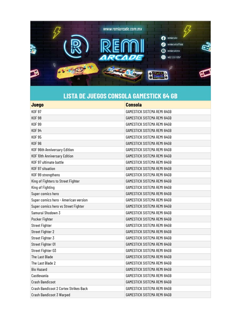 Lista de Juegos GAMESTICK V1.0 Compressed | PDF