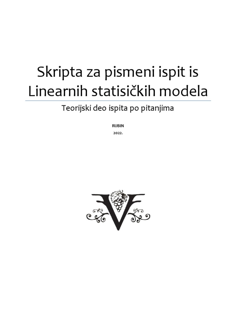 Skripta Za Pismeni Ispit Is Linearnih Statisičkih Modela | PDF