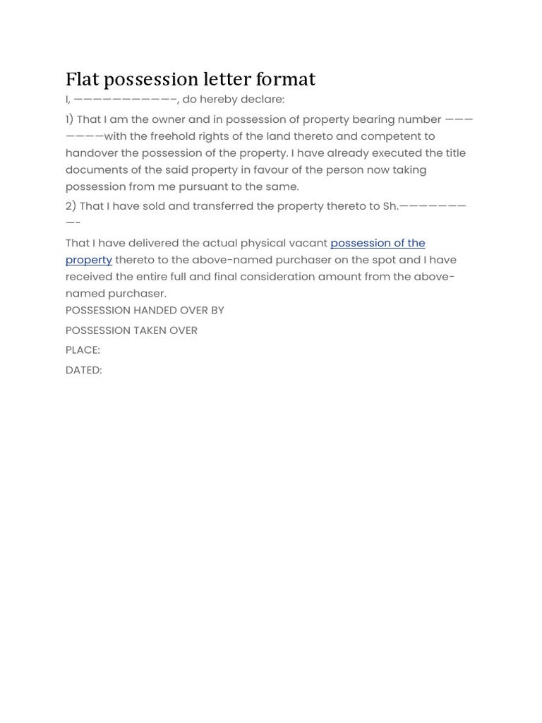 Flat Possession Letter Format | PDF