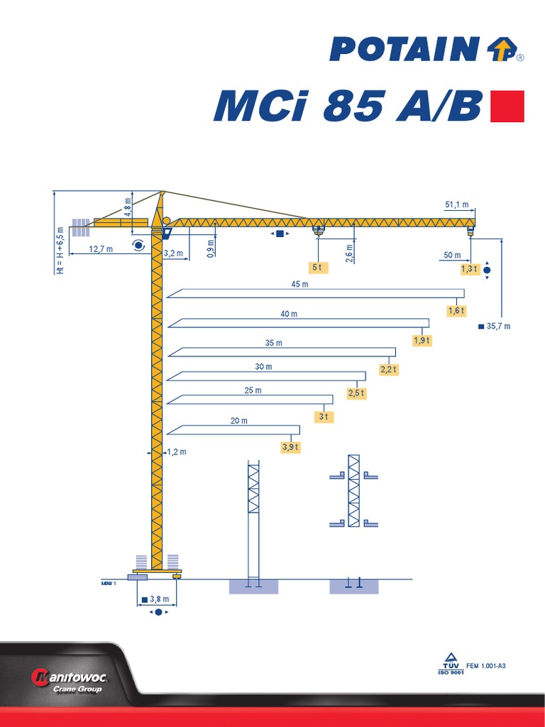 Tower Crane Mci 85a B Potain Tower Crane MC 125 | PDF | Crane (Machine) | Manufactured Goods