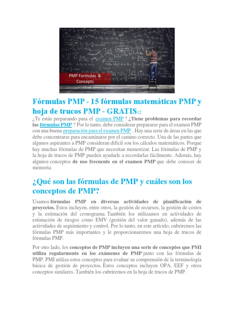 15 Fórmulas Clave para el Examen PMP | PDF | Desviación Estándar ...