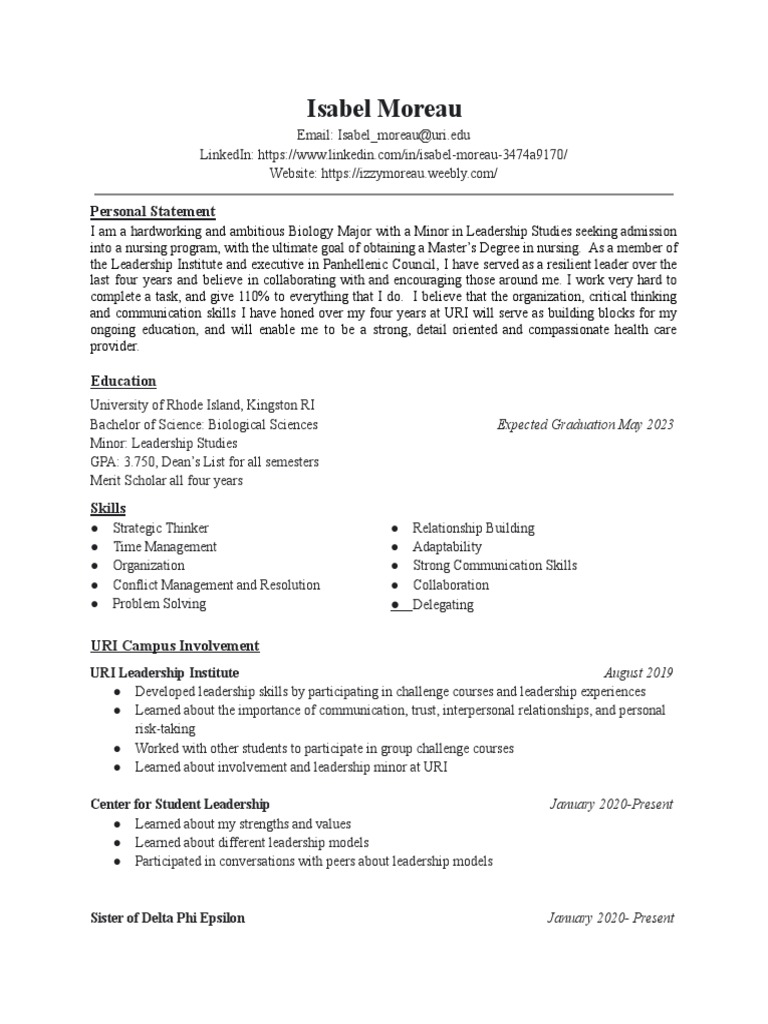 Isabel Moreau Resume | PDF | Leadership