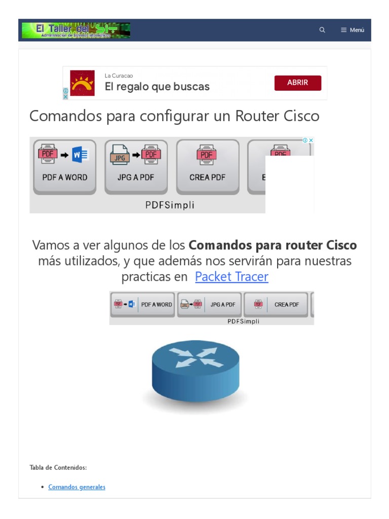 Comandos para Router Cisco - El Taller Del Bit | PDF | Dirección IP | Protocolo de transferencia ...