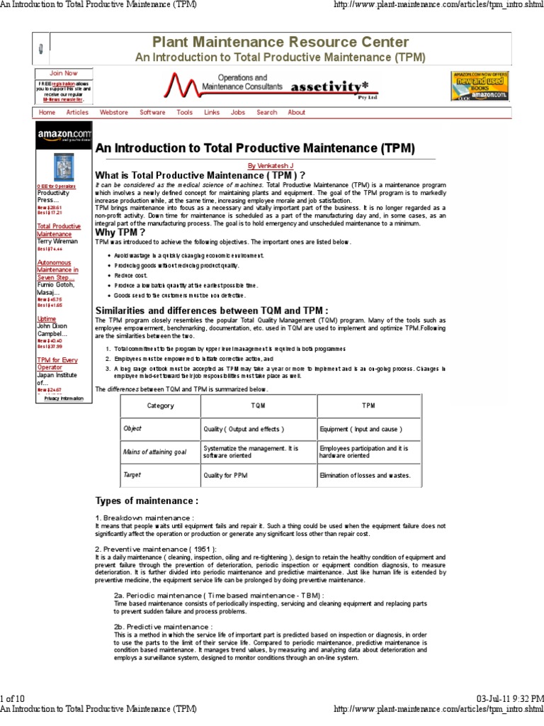 An Introduction to Total Productive Maintenance (TPM) | Reliability ...