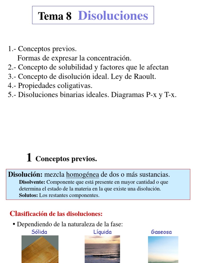Tema8 Disoluciones | PDF | Solubilidad | Concentración