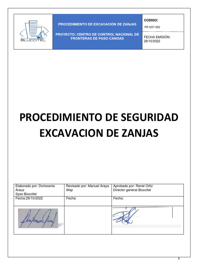 Procedimiento de Seguridad Excavacion de Zanjas | PDF | Hormigón ...