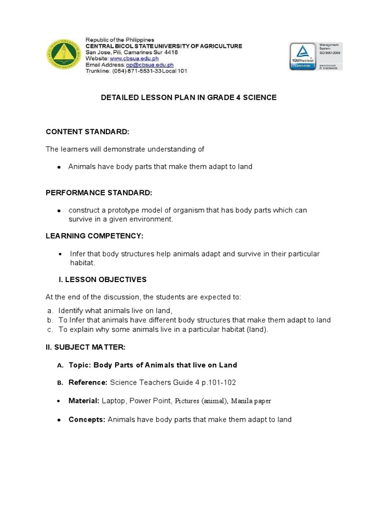 Detailed Lesson Plan in Grade 4 Scienc1 | PDF | Lesson Plan | Teaching Method