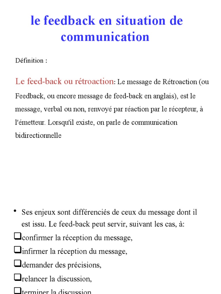 Le Feedback en Situation de Communication | PDF | Rétroaction positive | la communication