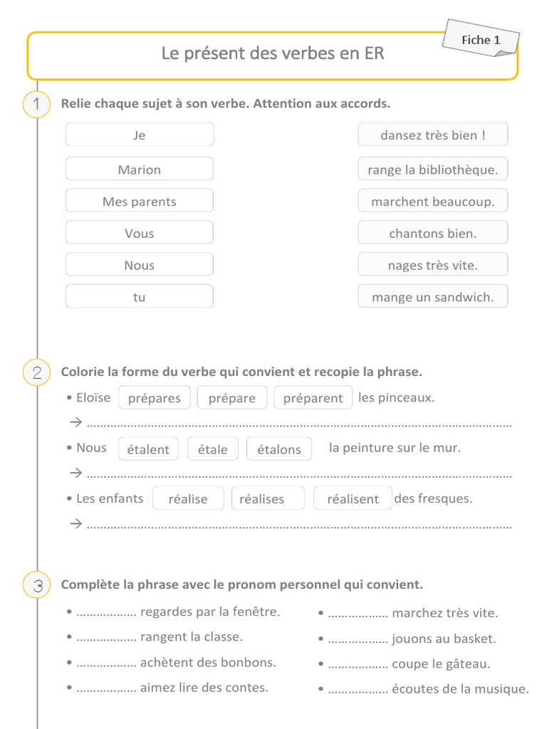 Fiches Dapplication Le Présent Des Verbes en ER | PDF | Verbe ...