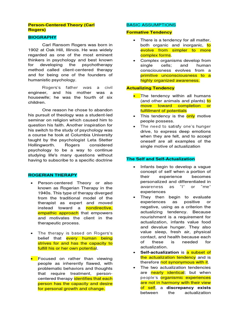 Carl Rogers' Person-Centered Theory | PDF | Self Concept | Psychotherapy
