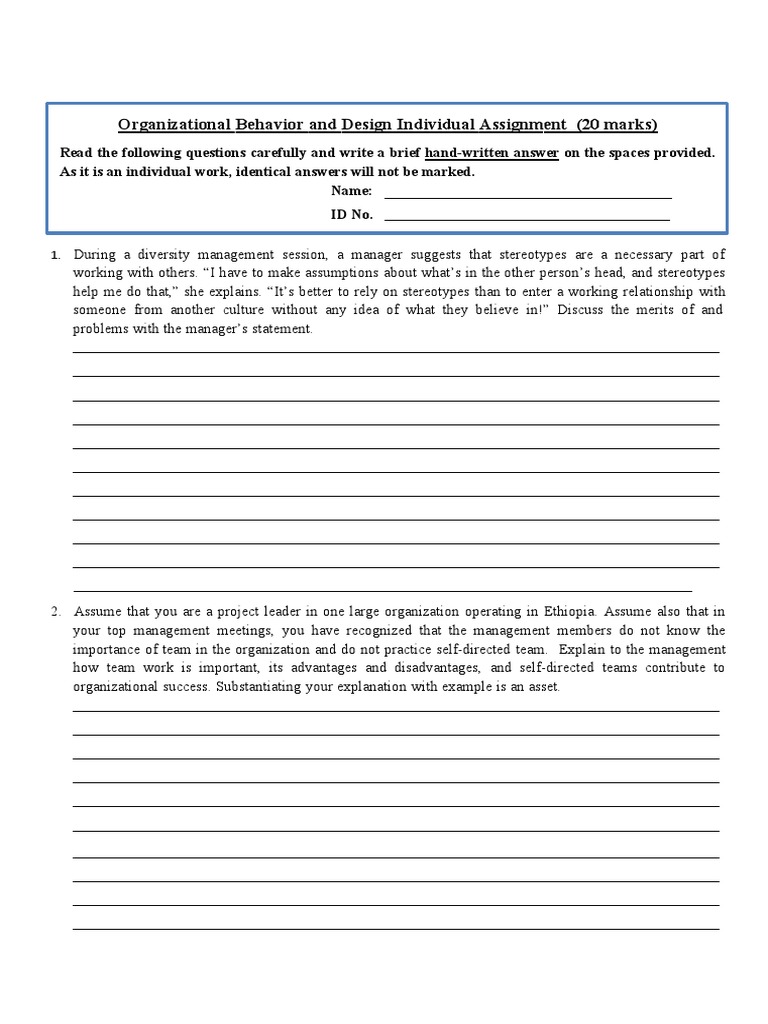 Organizational Behavior Assignment Guide | PDF | Career & Growth | Self ...